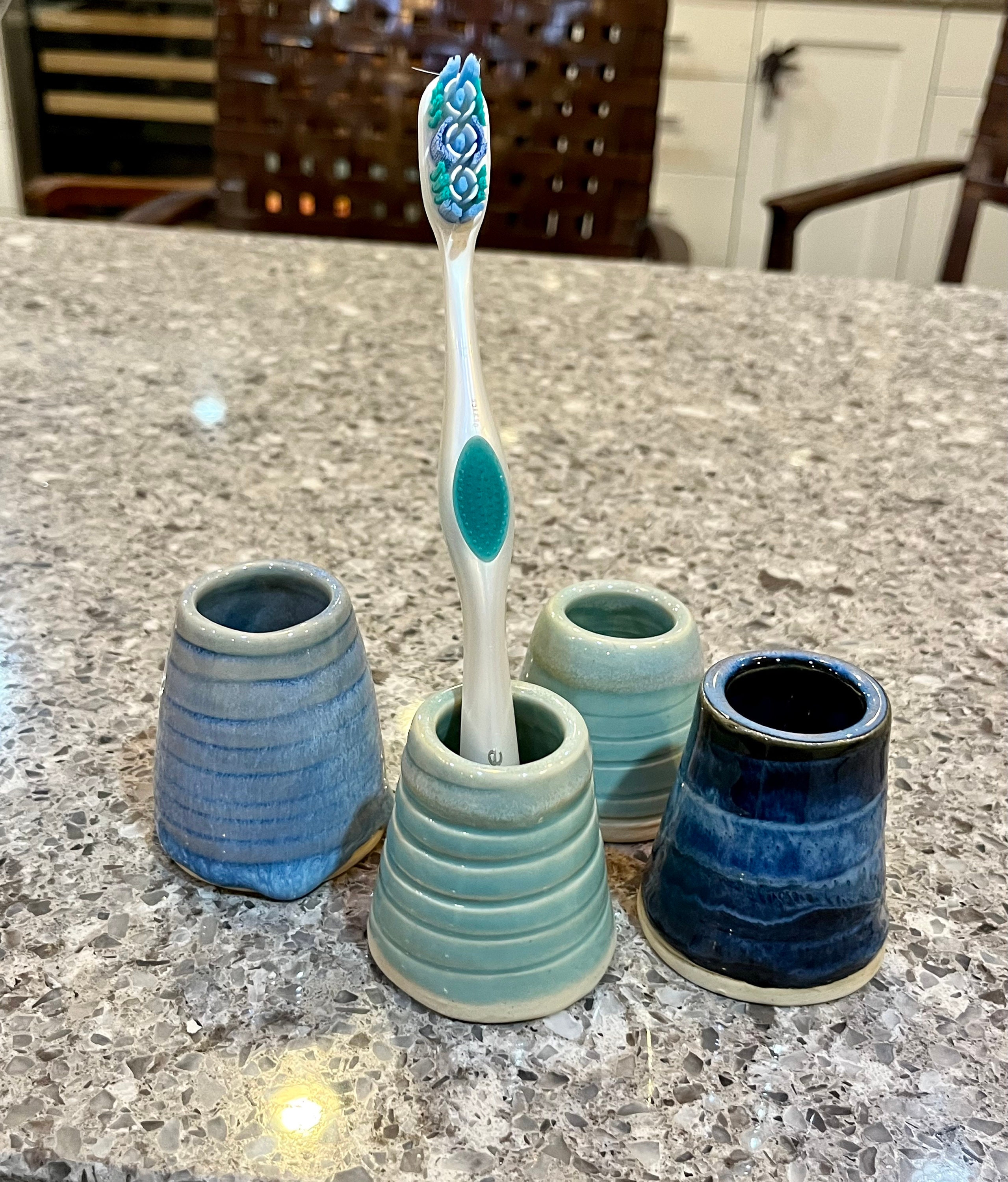 Single Toothbrush or Razor Holder Handmade Pottery Blue Black Turquoise ...