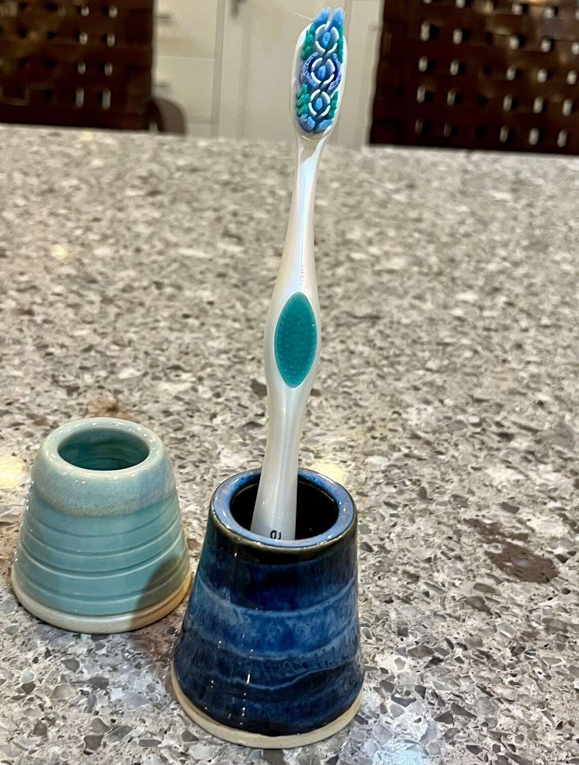Single Toothbrush or Razor Holder Handmade Pottery Blue Black Turquoise ...