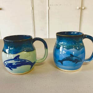 Dolphin Handmade Stoneware Mug Wheel Thrown Navy Blue Pottery Large ...