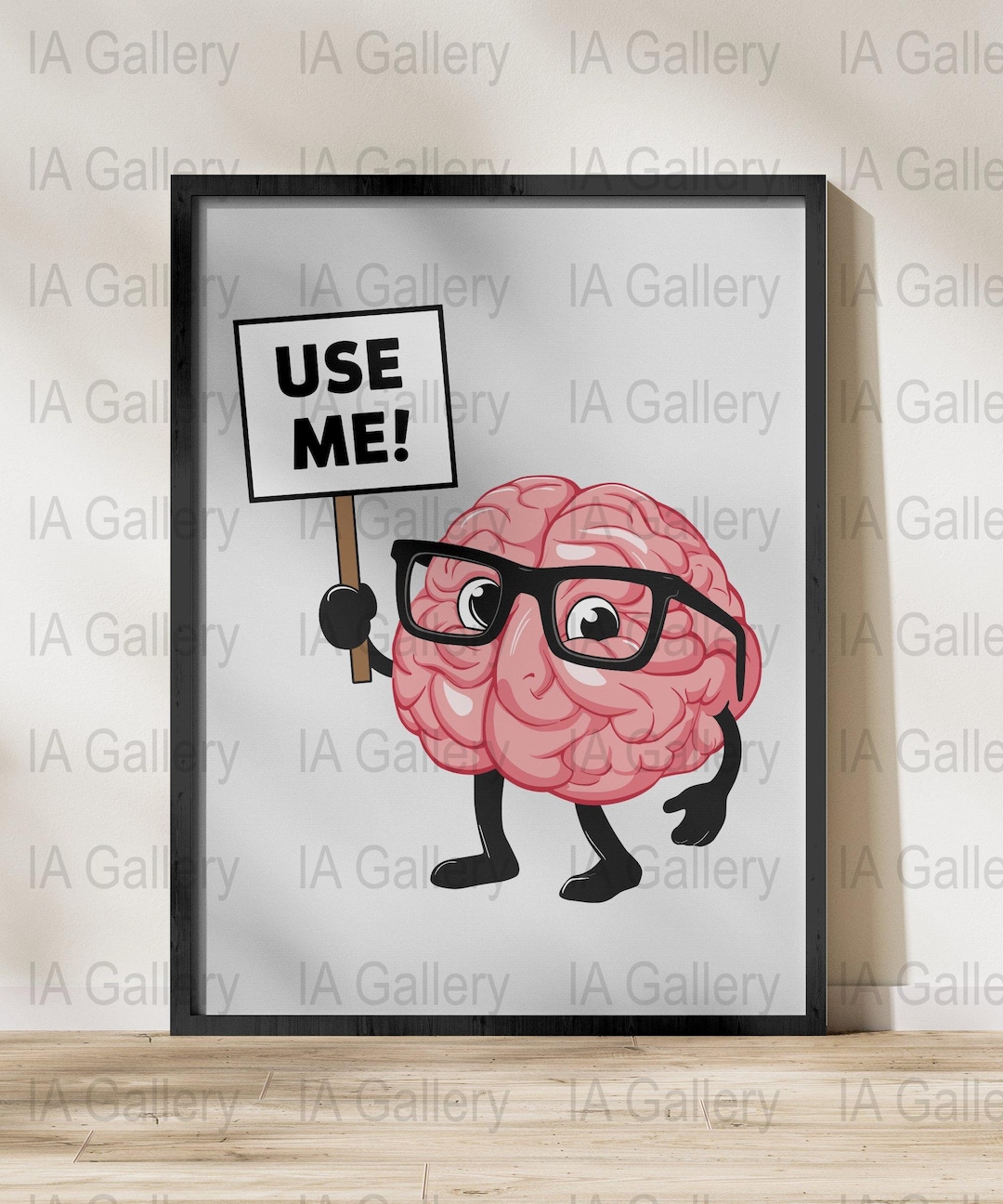 Cartoon Brain Art Print, Funny Brain Character With Glasses, Digital ...