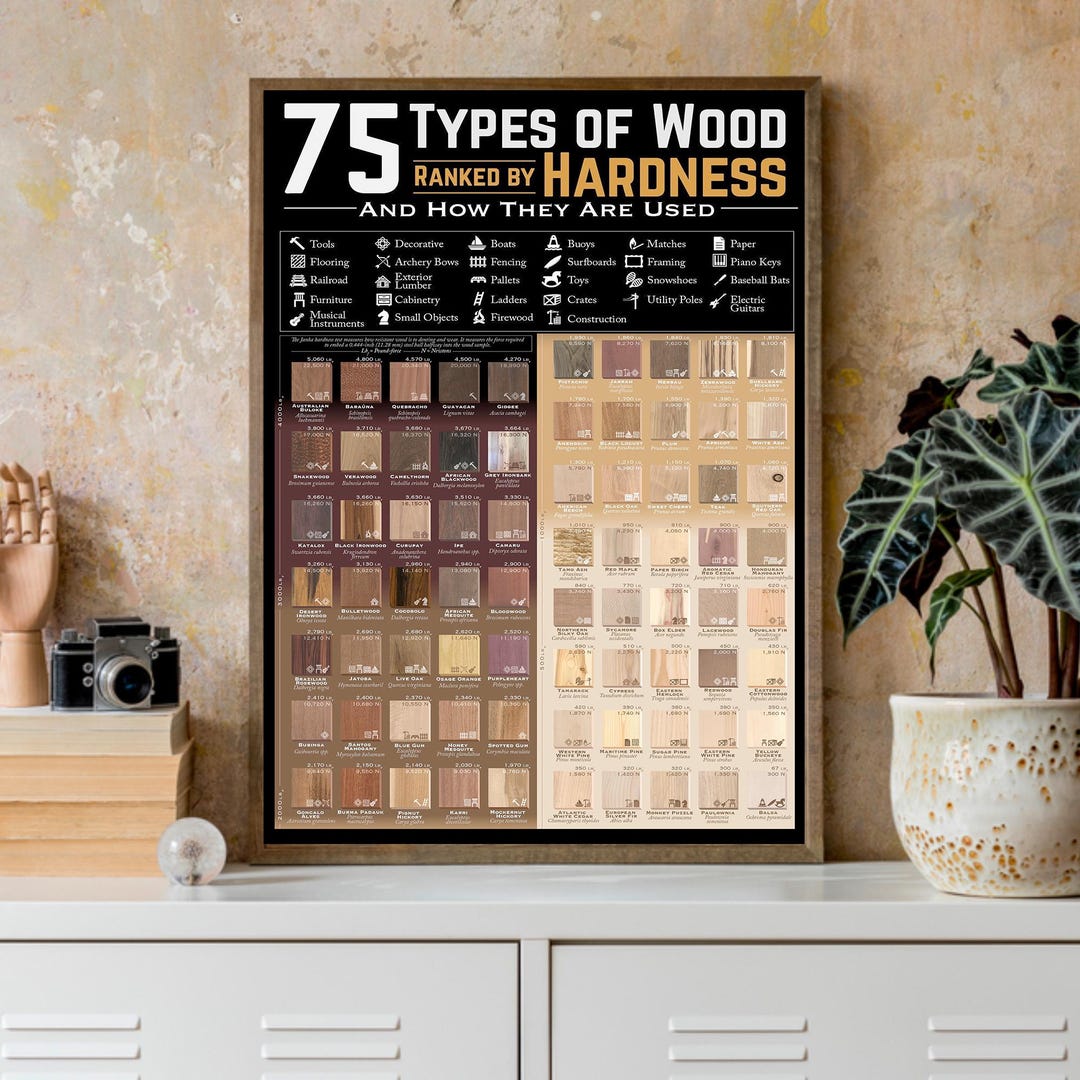 75 Types of Woods Digital Files Poster, Carpentry Knowledge Poster ...
