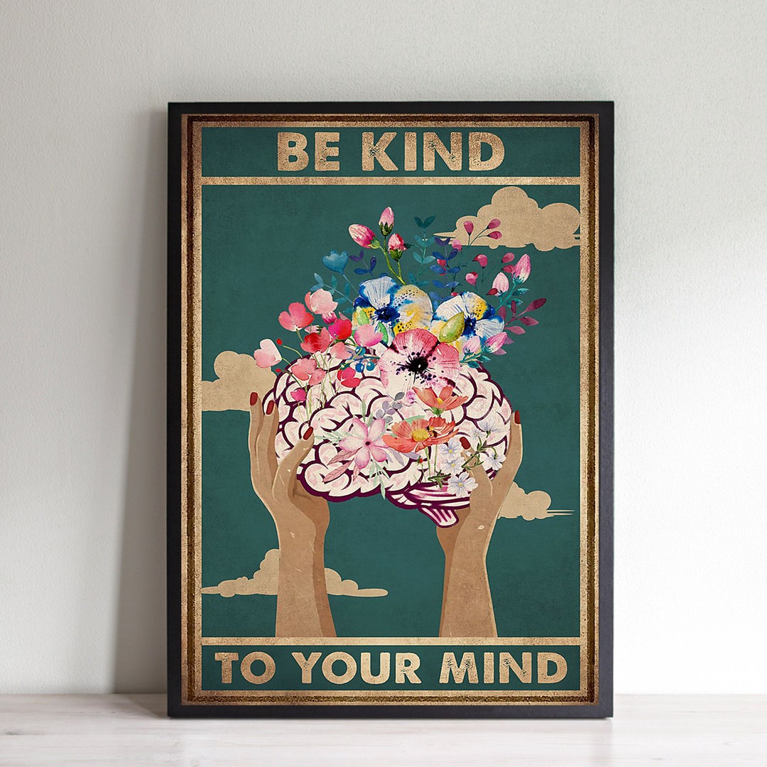 Be Kind to Your Mind Vintage Digital Poster, Mental Health Poster ...