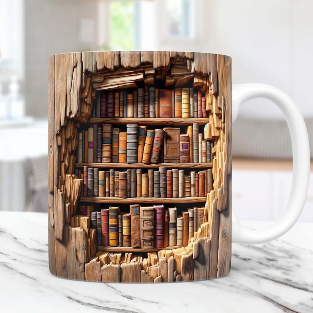 Vintage 3d Books Mug, Books Coffee Mugs, Library Gifts, Book Vintage ...