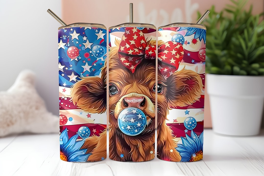 4th of July Highland Cow Popsicle 20 Oz Skinny Tumbler Sublimation ...
