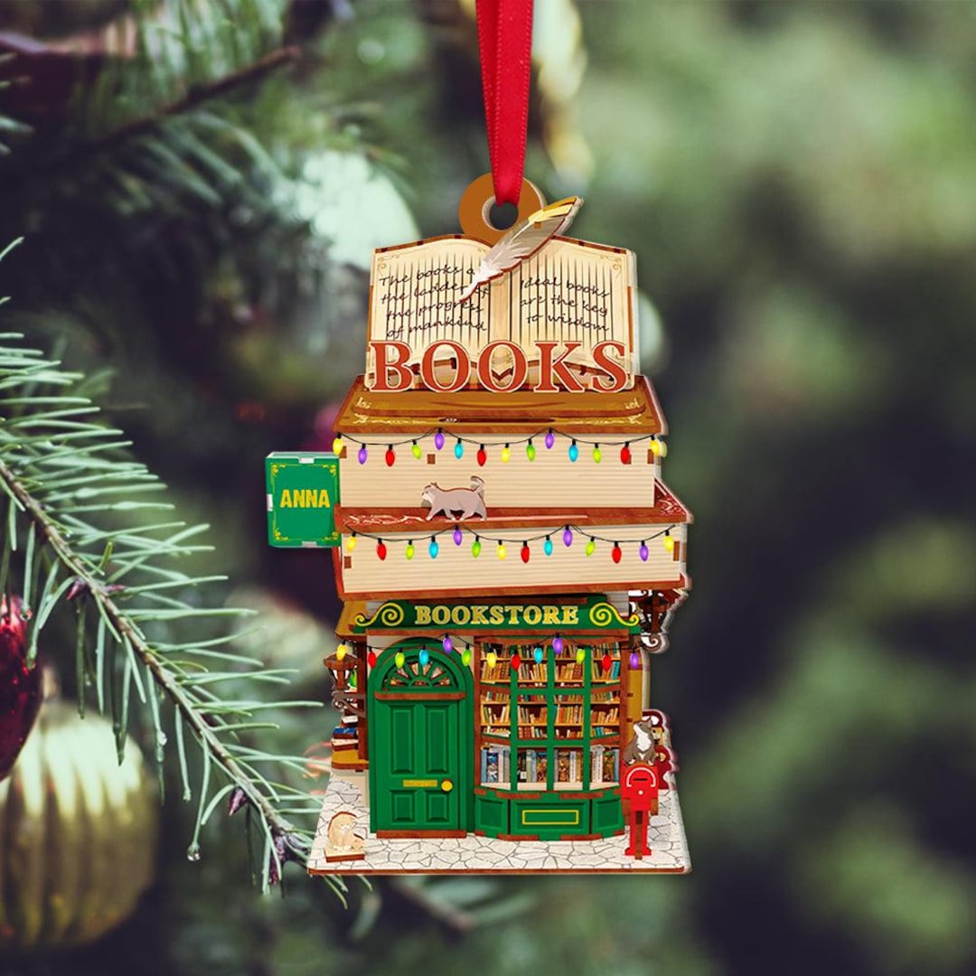 Personalized Books Store Ornament, Custom Bookish Ornament, Bookworm ...