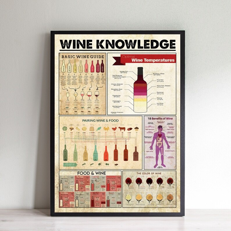 Vintage Wine Knowledge Digital Files Poster, Bartender Knowledge Poster ...