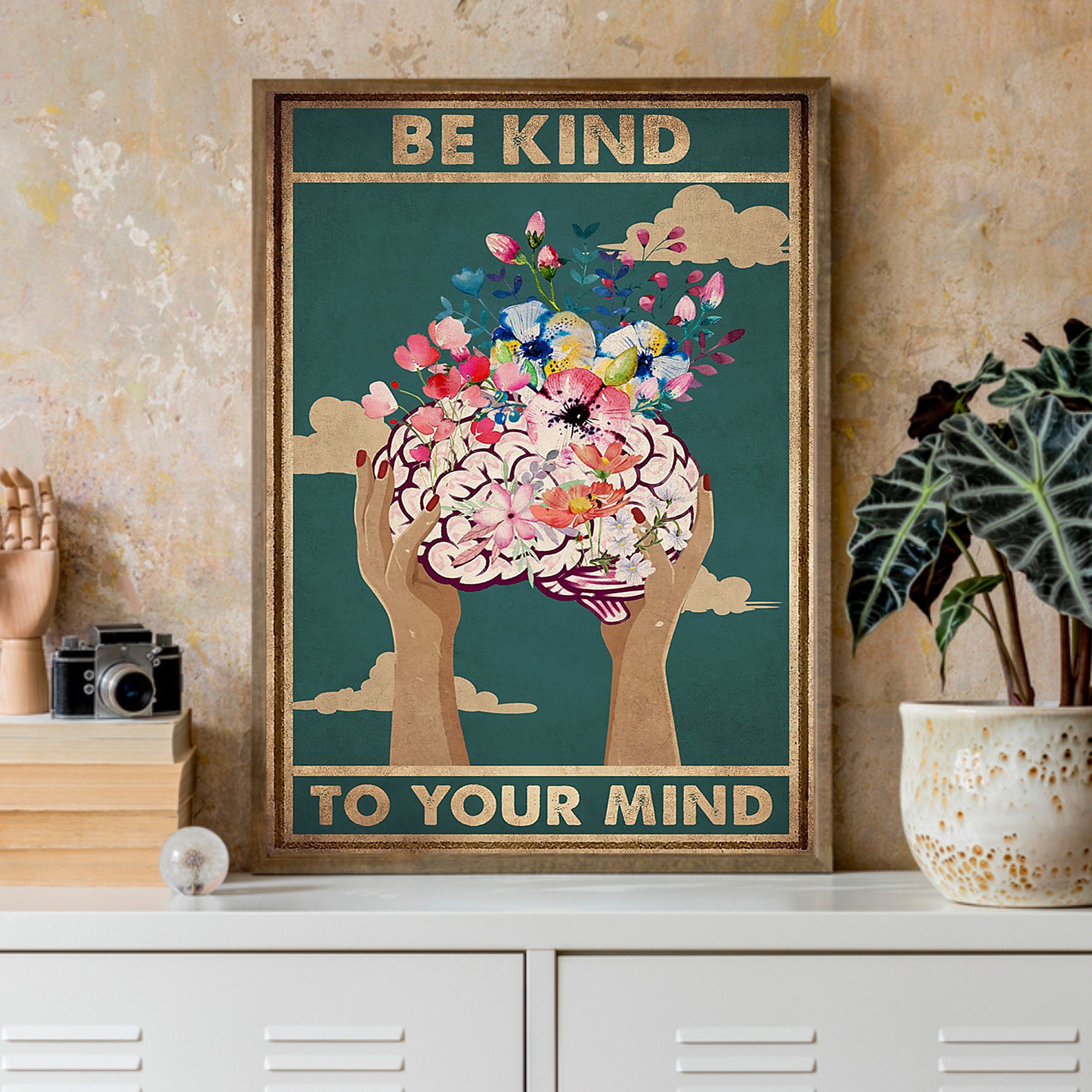 Be Kind to Your Mind Vintage Digital Poster, Mental Health Poster ...