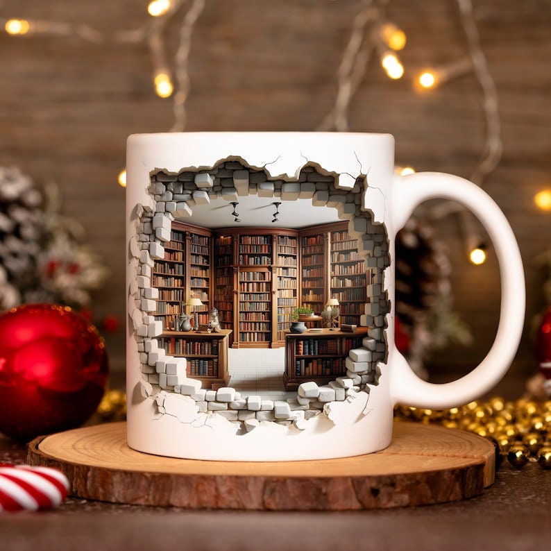 Vintage 3d Library Bookshelf Mug, Books Coffee Mugs, Library Gifts ...