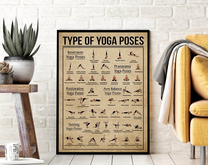 Yoga Poster Yoga Printable Chart Downloadable Yoga Poses and Their Names Digital Files Printable ...