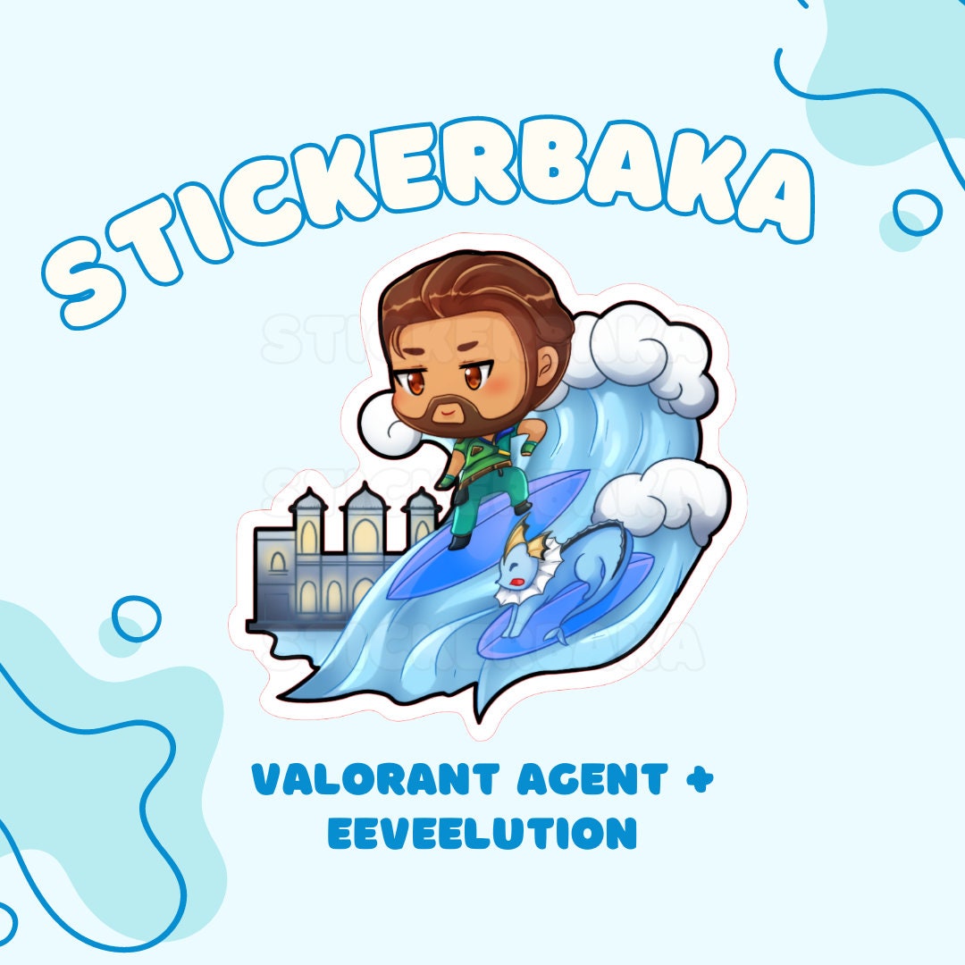 Valorant Harbor & Vaporeon Surf Sticker, Chibi Eeveelution + Valorant ...