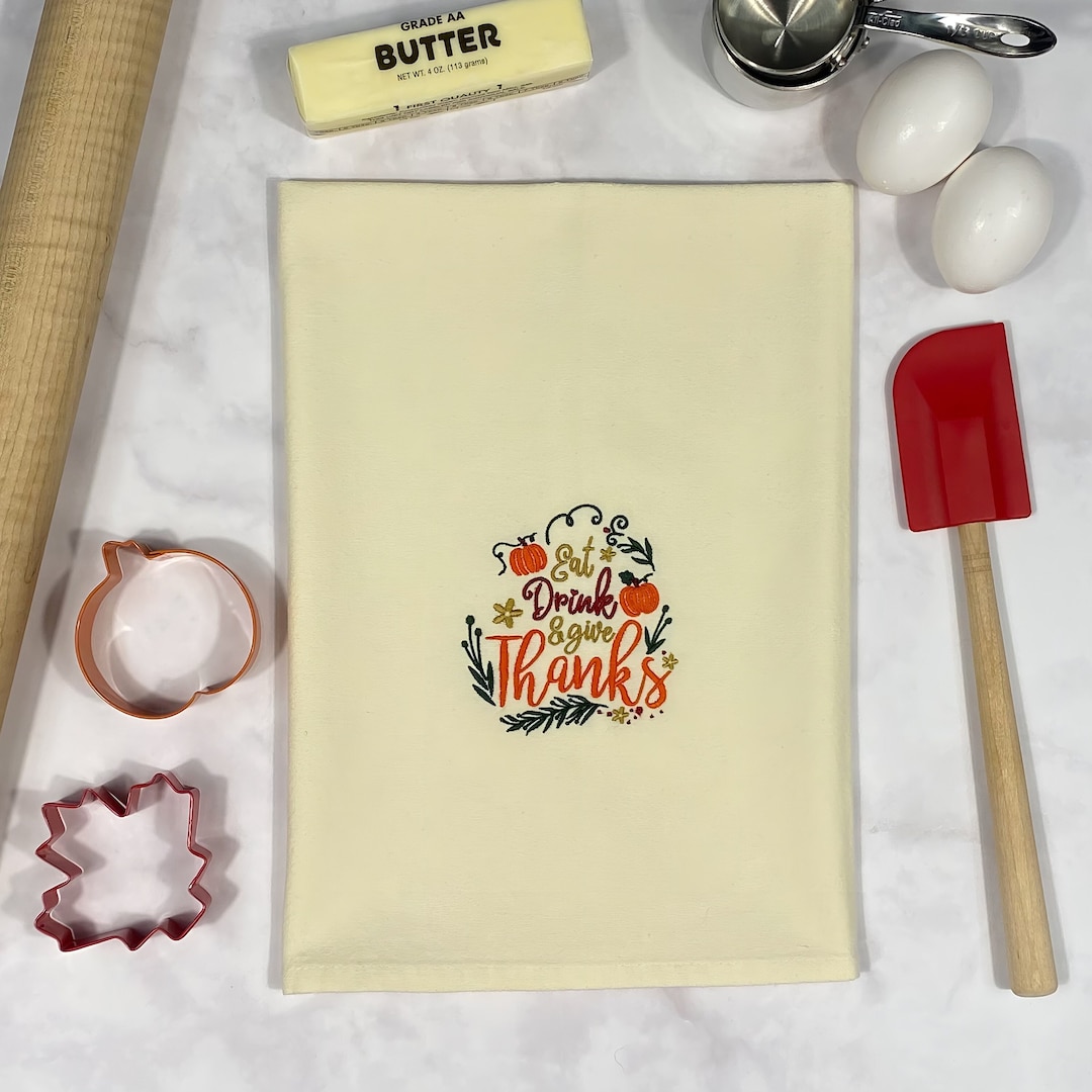 Embroidered Thanksgiving Dish Towels for Kitchen, Pumpkin Kitchen Towel ...