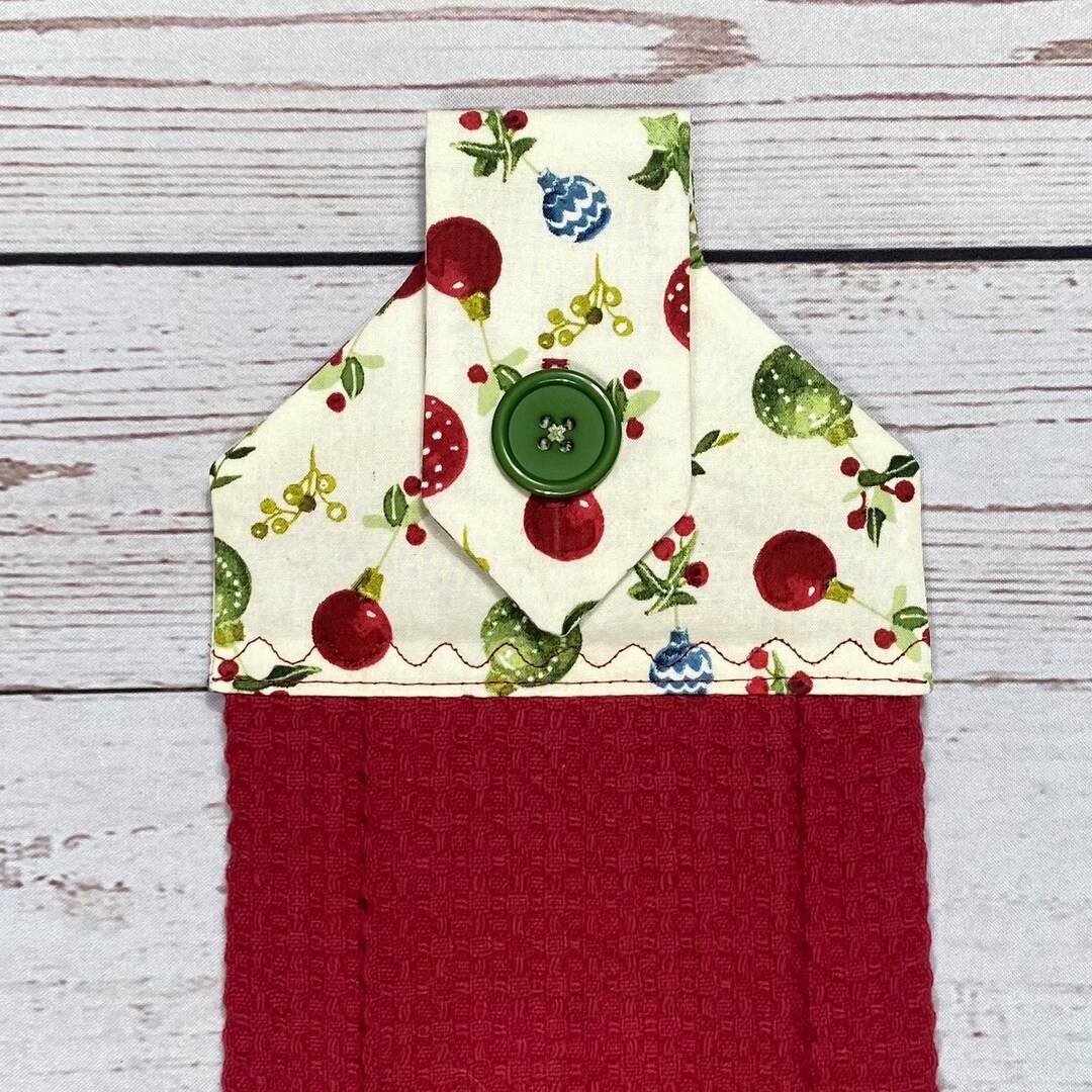 Christmas Kitchen Towel With Vintage Ornaments, Holiday Hand Towel ...