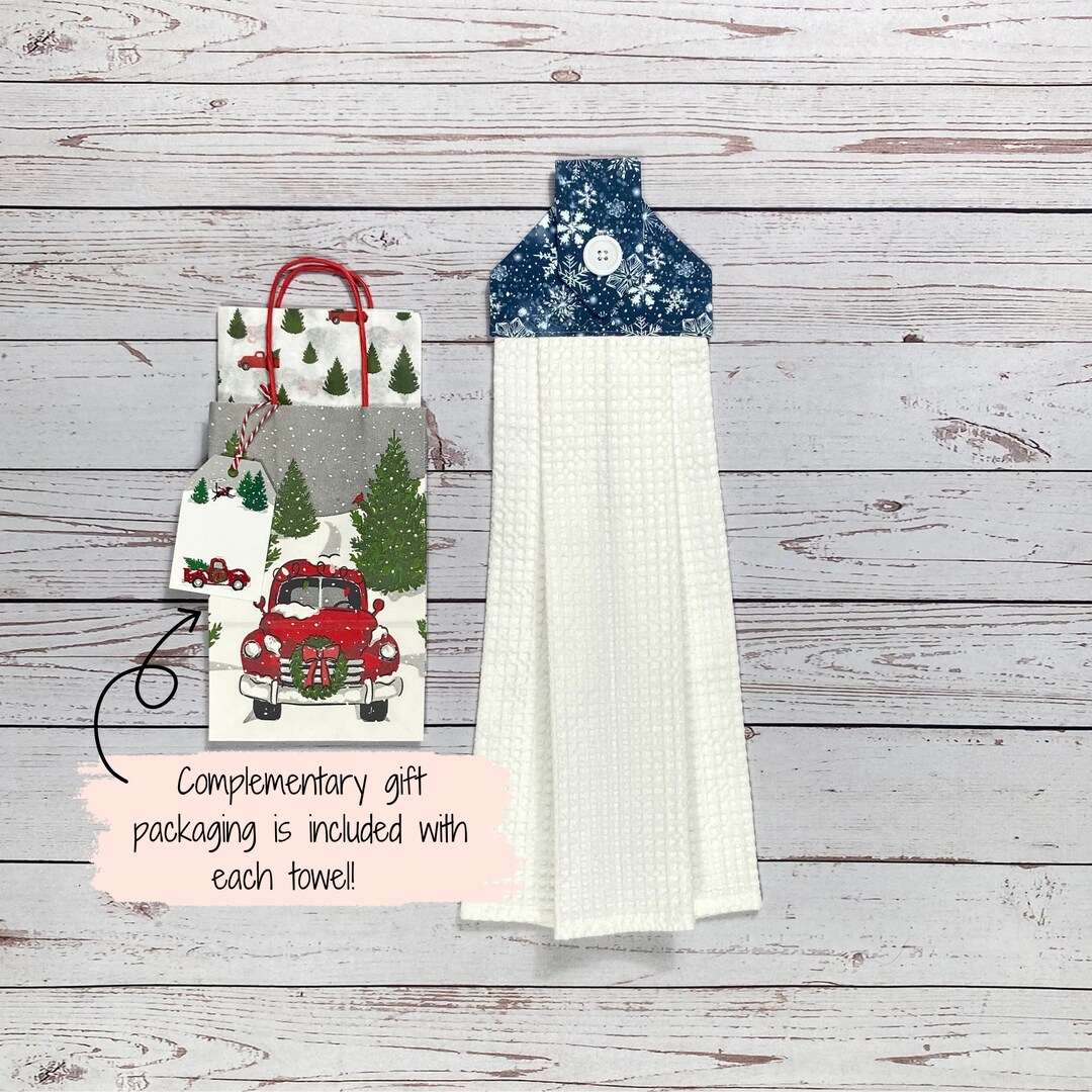 Winter Kitchen Towel, Navy Dish Towel With Snowflake Décor, Holiday ...