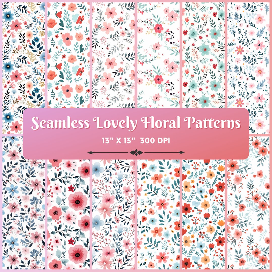 12 Seamless Lovely Flower Patterns, Digital Products, Seamless Patterns ...