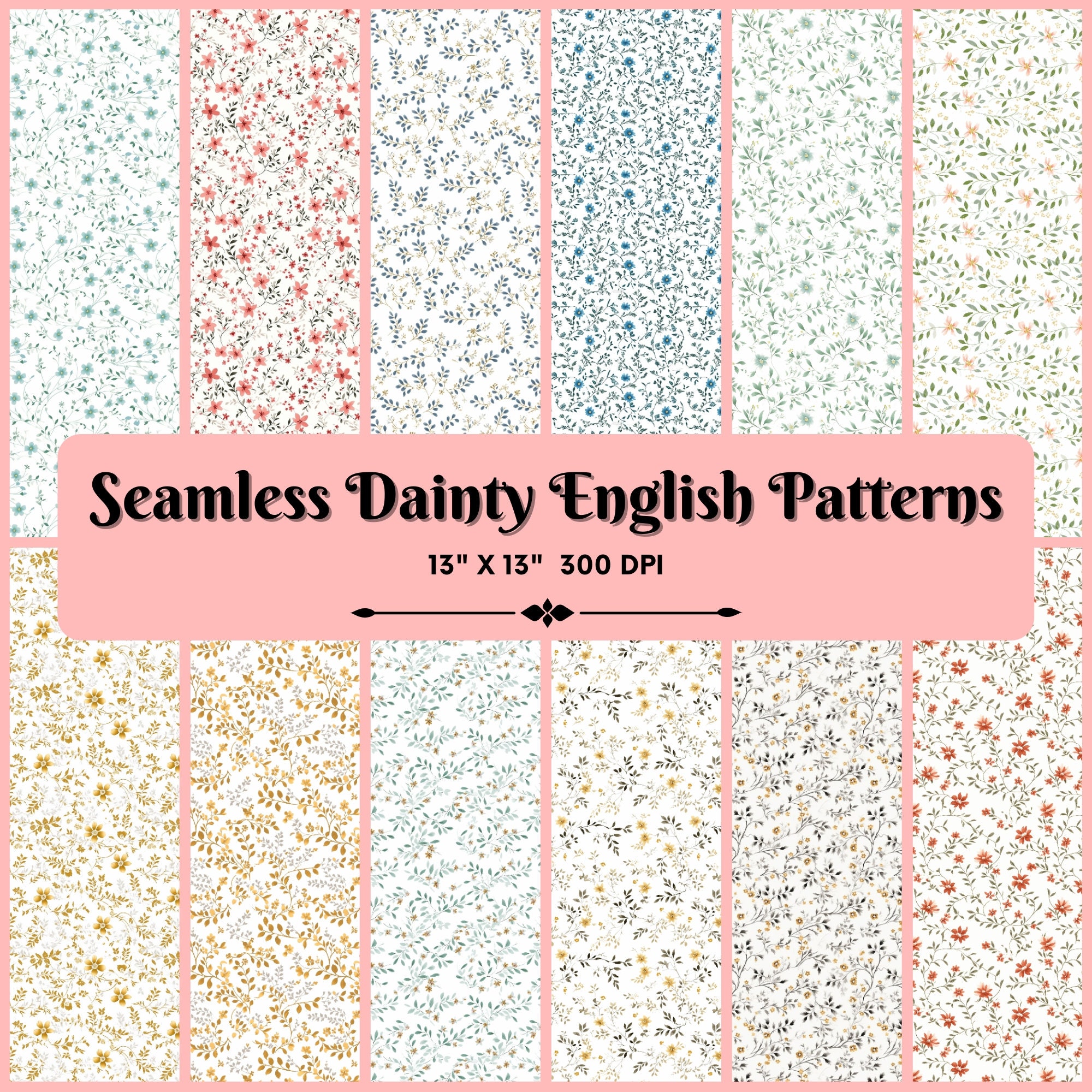 12 Seamless Dainty English Patterns, Digital Papers, Seamless Patterns ...