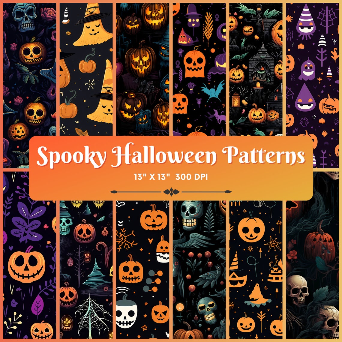12 Spooky Halloween Patterns, Digital Products, Seamless Patterns ...