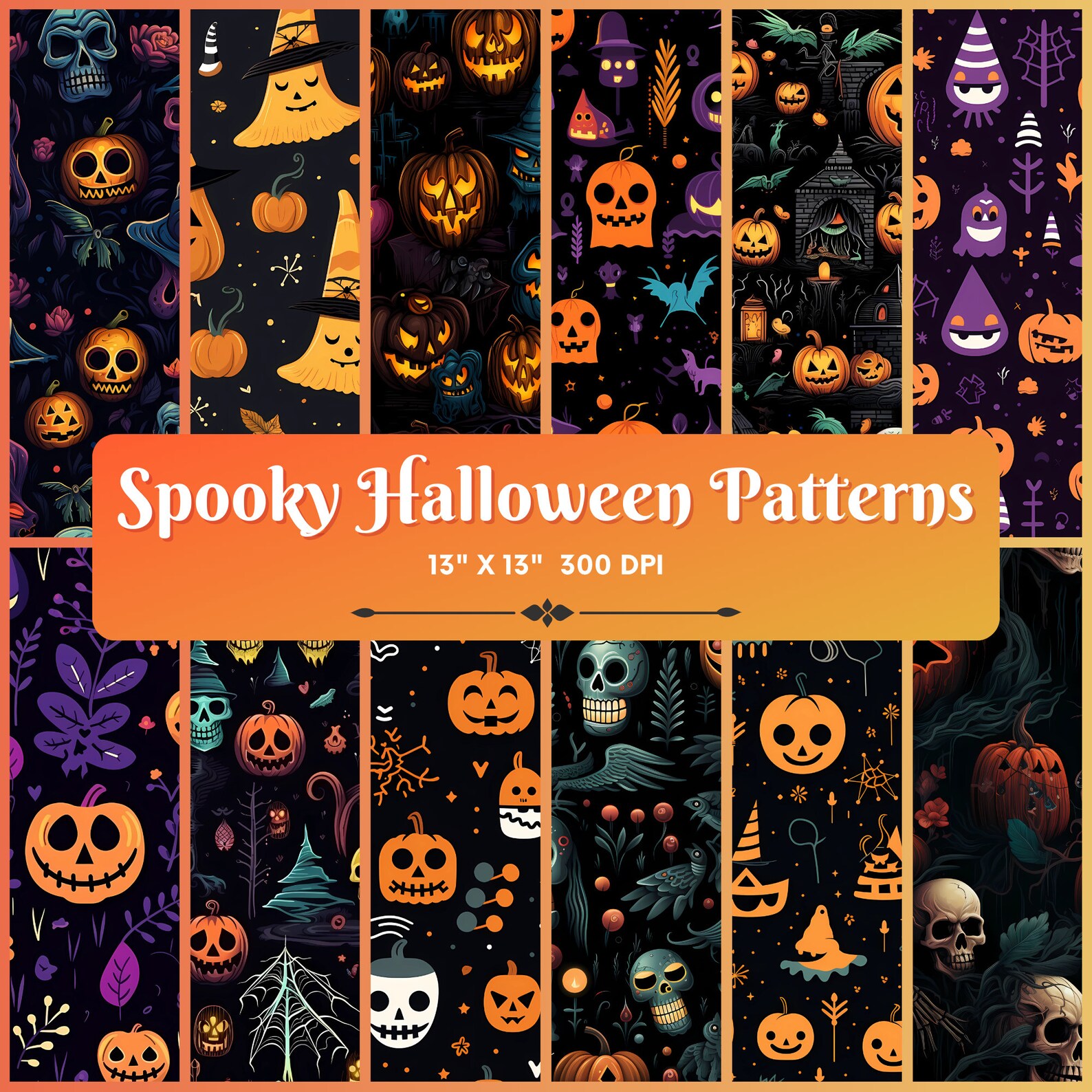 12 Spooky Halloween Patterns, Digital Products, Seamless Patterns ...