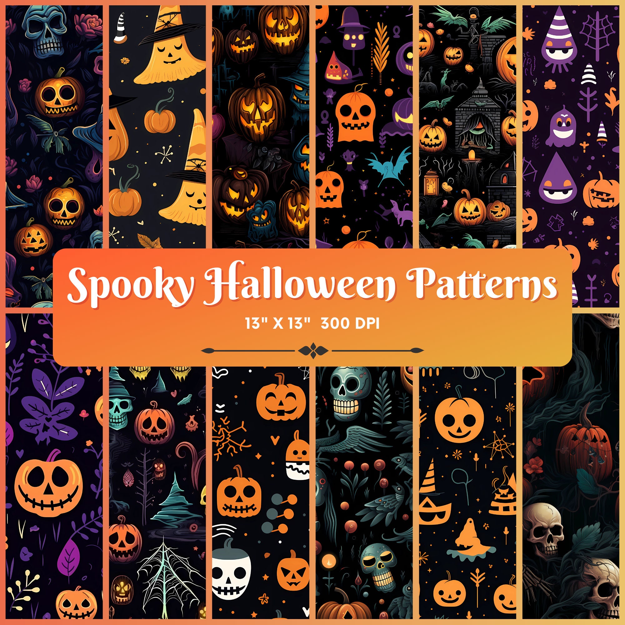 12 Spooky Halloween Patterns, Digital Products, Seamless Patterns ...