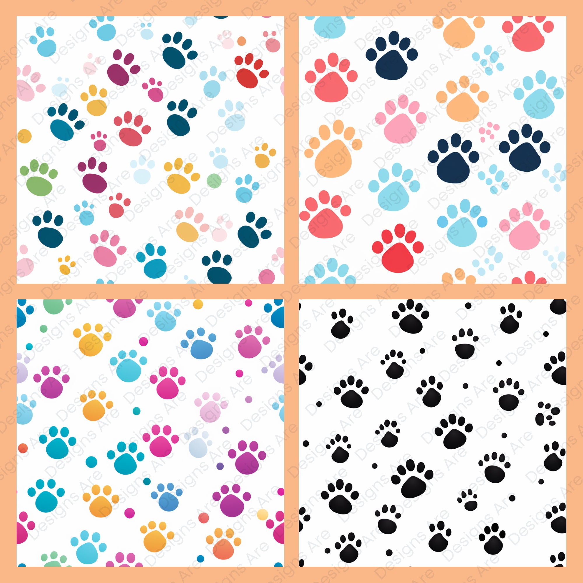 12 Seamless Cute Cat Paws Patterns, Cute Animal Paper, Paw Print ...