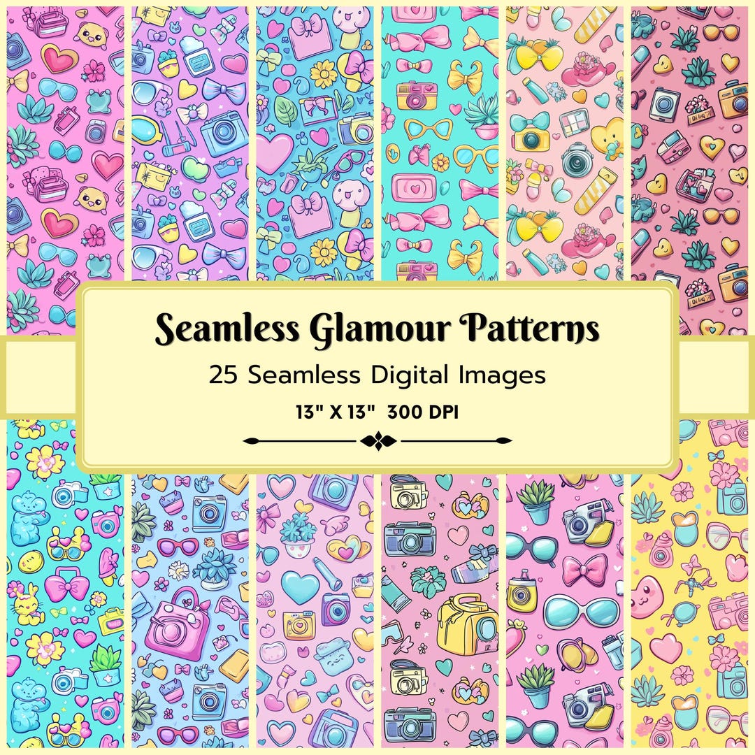 25 Glamour Patterns, Girly Wall Art, Pastel Digital Art, Fun Print ...