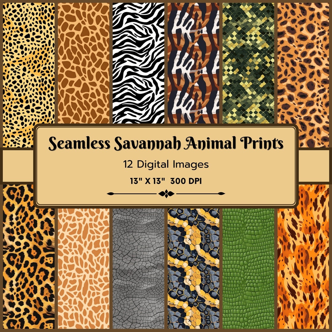 12 Seamless Savannah Animal Prints, Digital Paper, Seamless Pattern ...