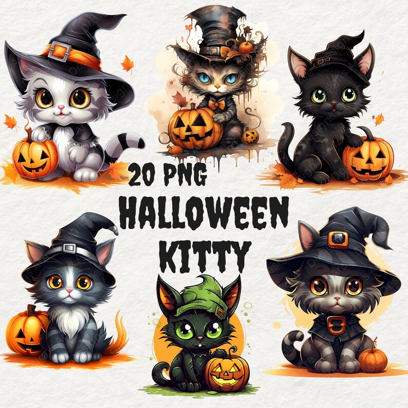20 Halloween Kitty Clip Art, Digital Download, Creative Projects ...