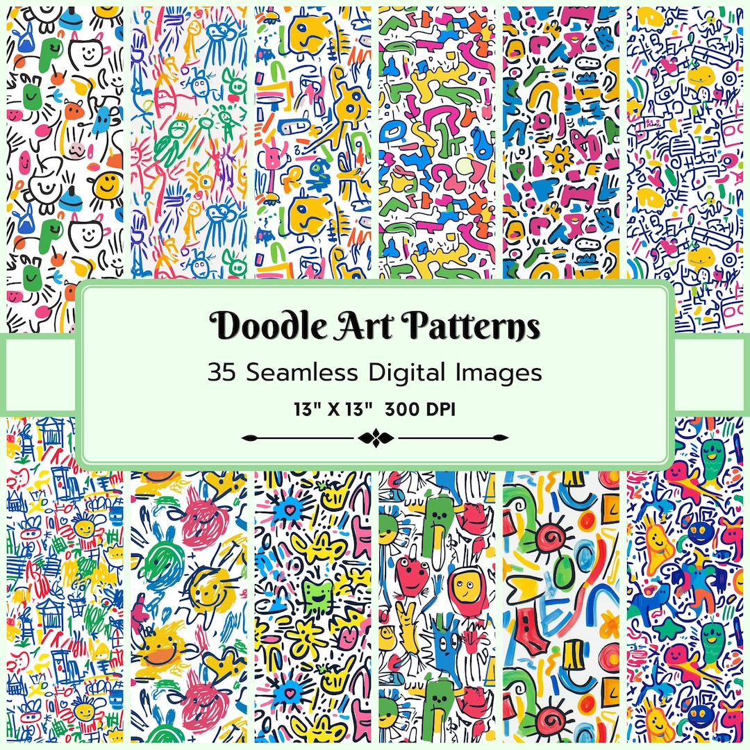 35 Doodle Art Patterns, Digital Downloads, Printable Art, Nursery Decor ...