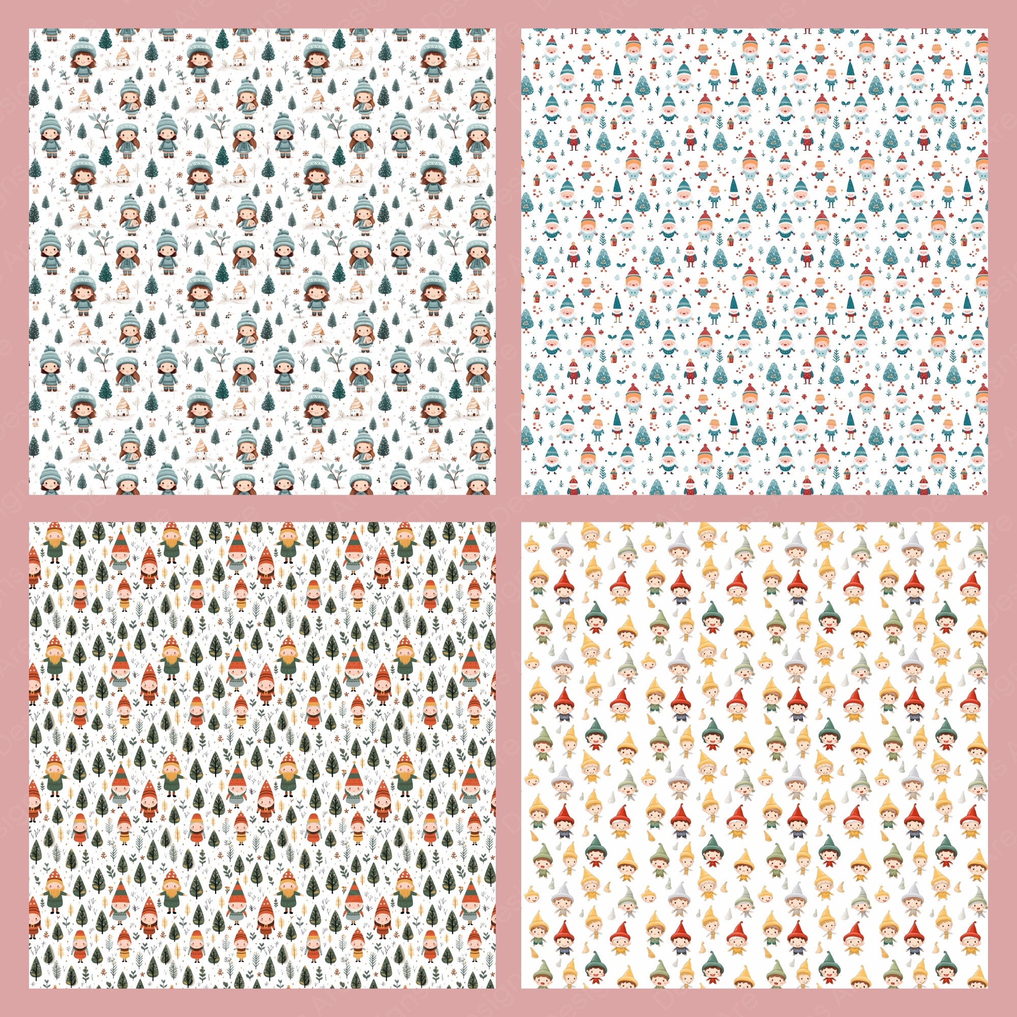 12 Seamless Christmas Elf Patterns, Digital Products, Seasonal ...