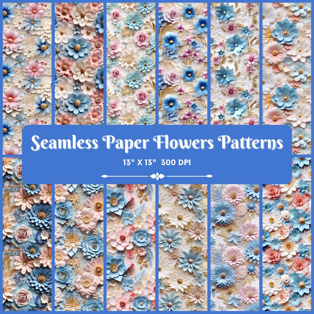 Paper Flower Seamless Patterns: Printable Floral Backgrounds (digital ...
