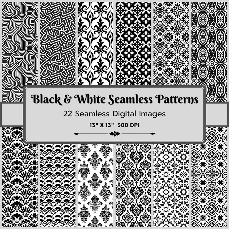 22 Seamless Black & White Patterns, Abstract Patterns, Black White Art ...