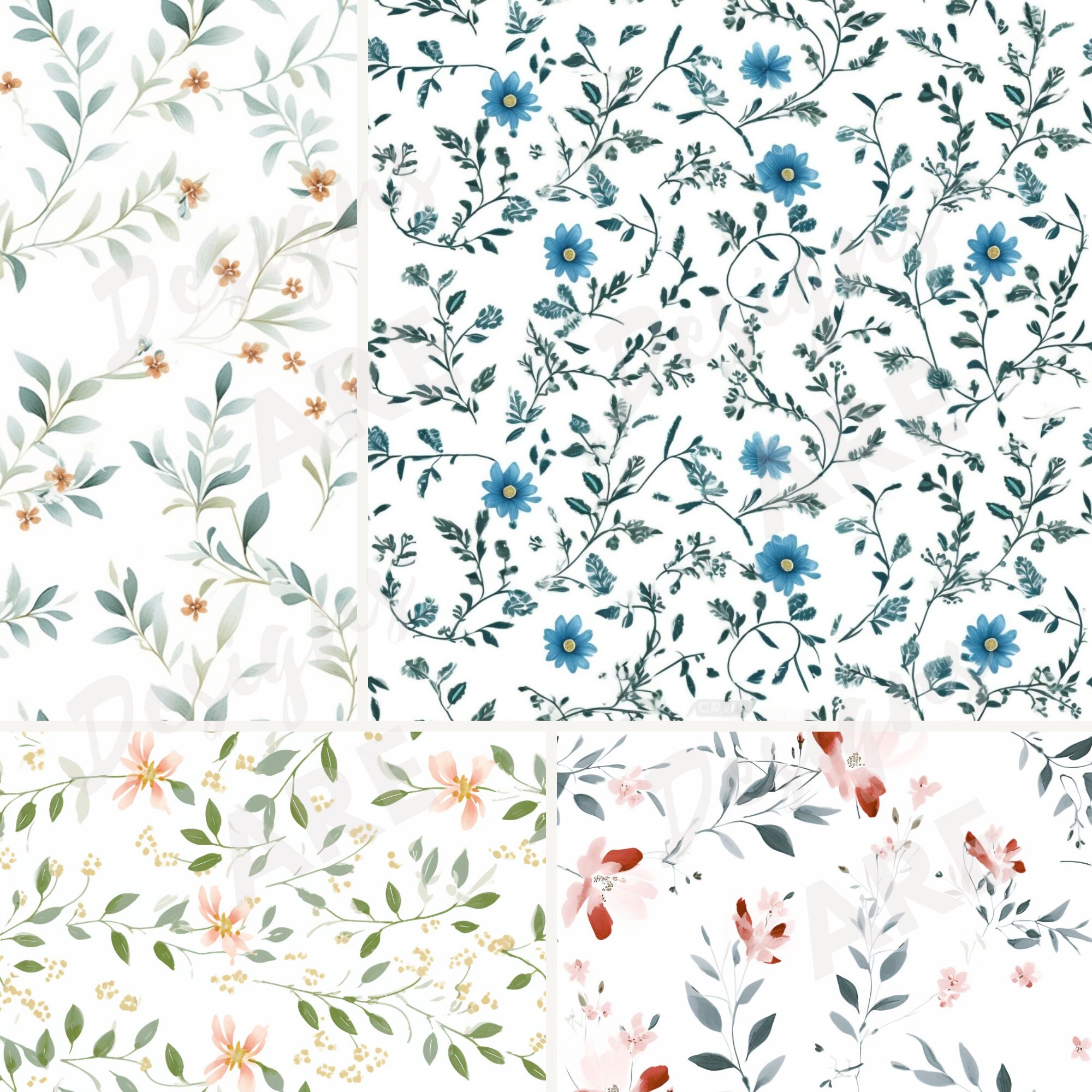 10 Seamless Dainty English Florals, Flowers Seamless Pattern, Floral ...