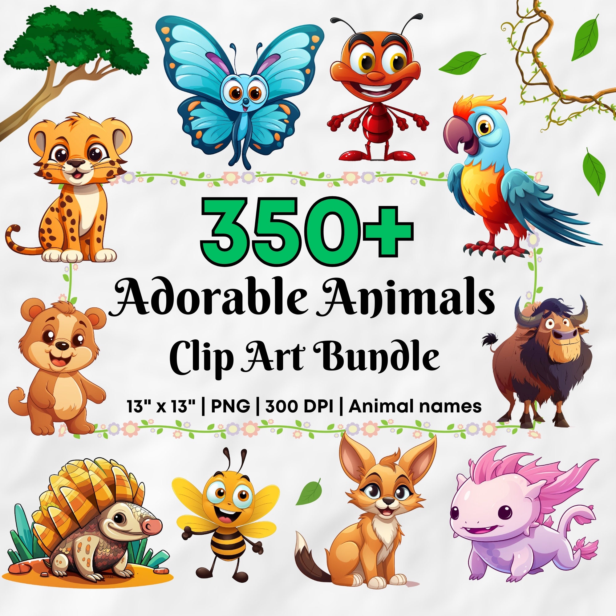 Adorable Animal Clip Art Bundle, Clipart for Teachers, Nursery Decor ...