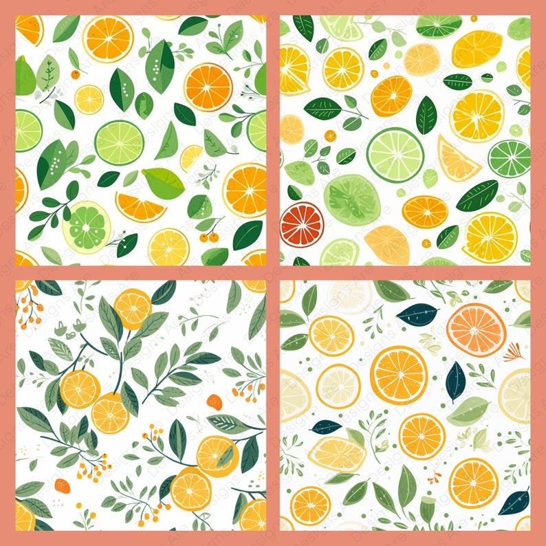 12 Seamless Citrus Patterns, Seamless Patterns, Citrus Patterns, Fruit ...