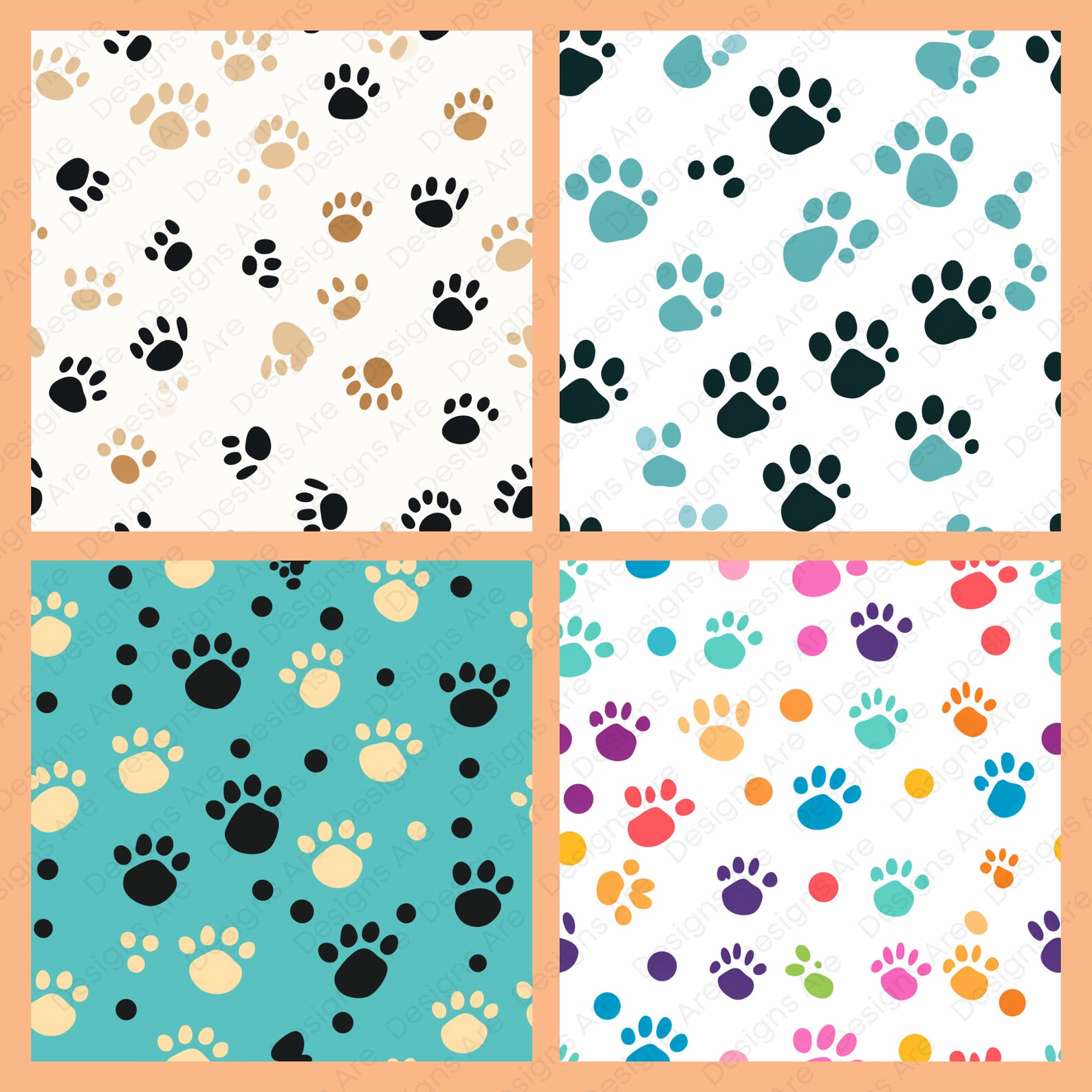 12 Seamless Cute Cat Paws Patterns, Cute Animal Paper, Paw Print ...