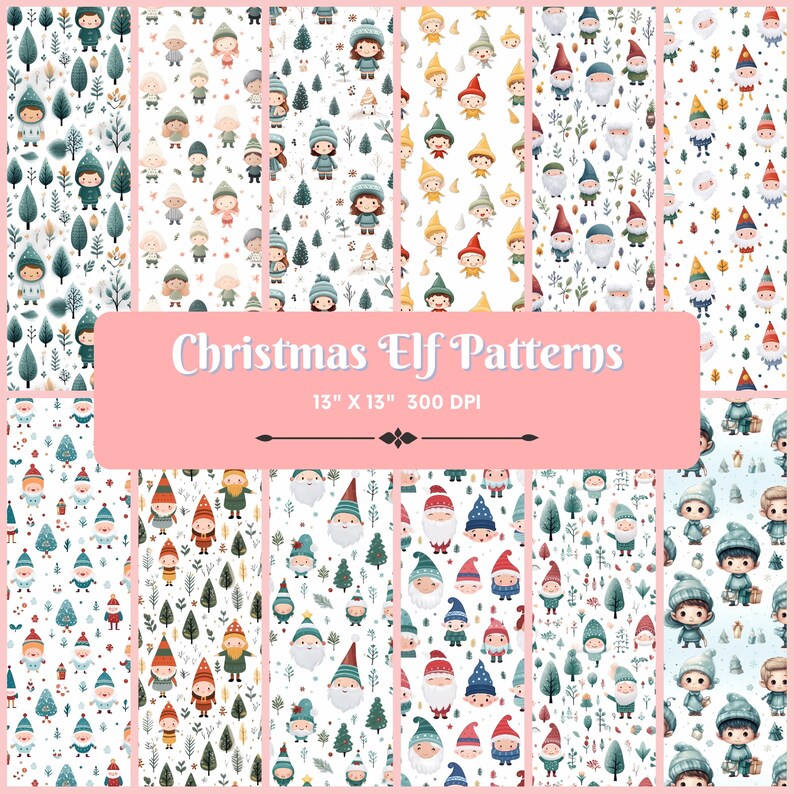 12 Seamless Christmas Elf Patterns, Digital Products, Seasonal ...