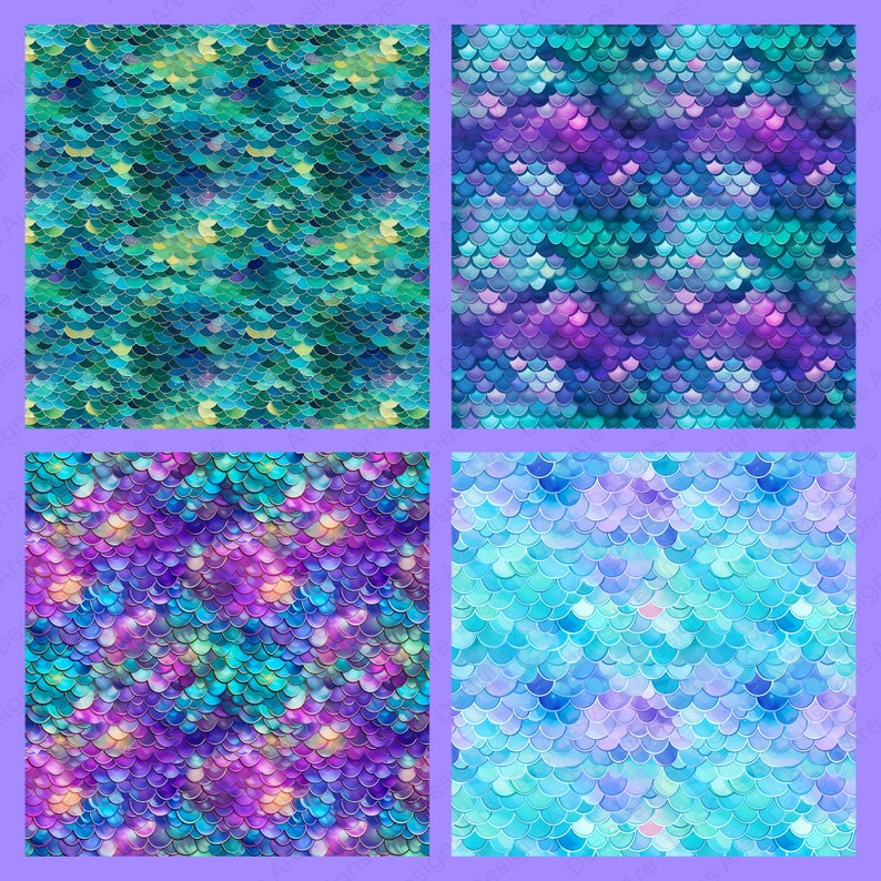 12 Seamless Mermaid Scale Patterns, Seamless Patterns, Ocean Patterns ...