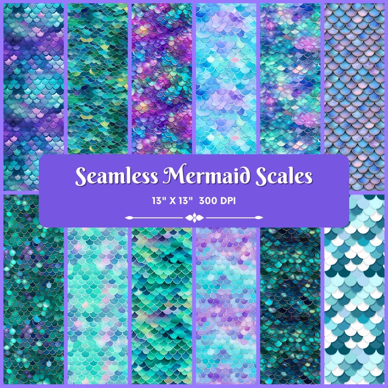 12 Seamless Mermaid Scale Patterns, Seamless Patterns, Ocean Patterns ...