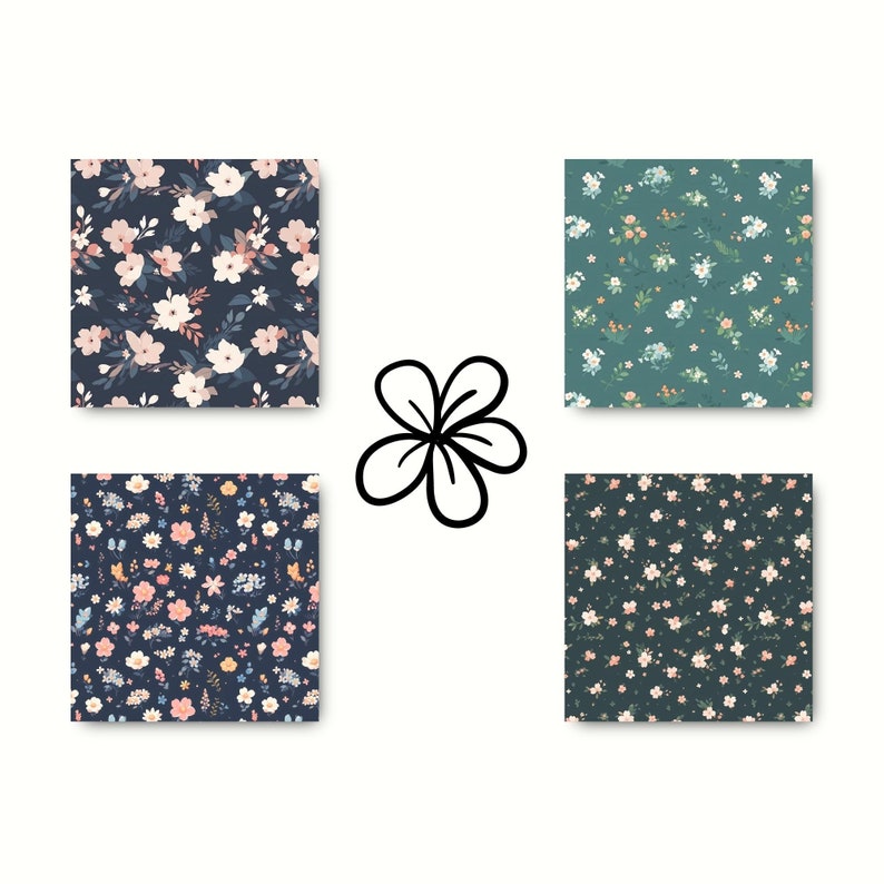 12 Seamless Cute Floral Patterns, Digital Papers, Festive Prints ...
