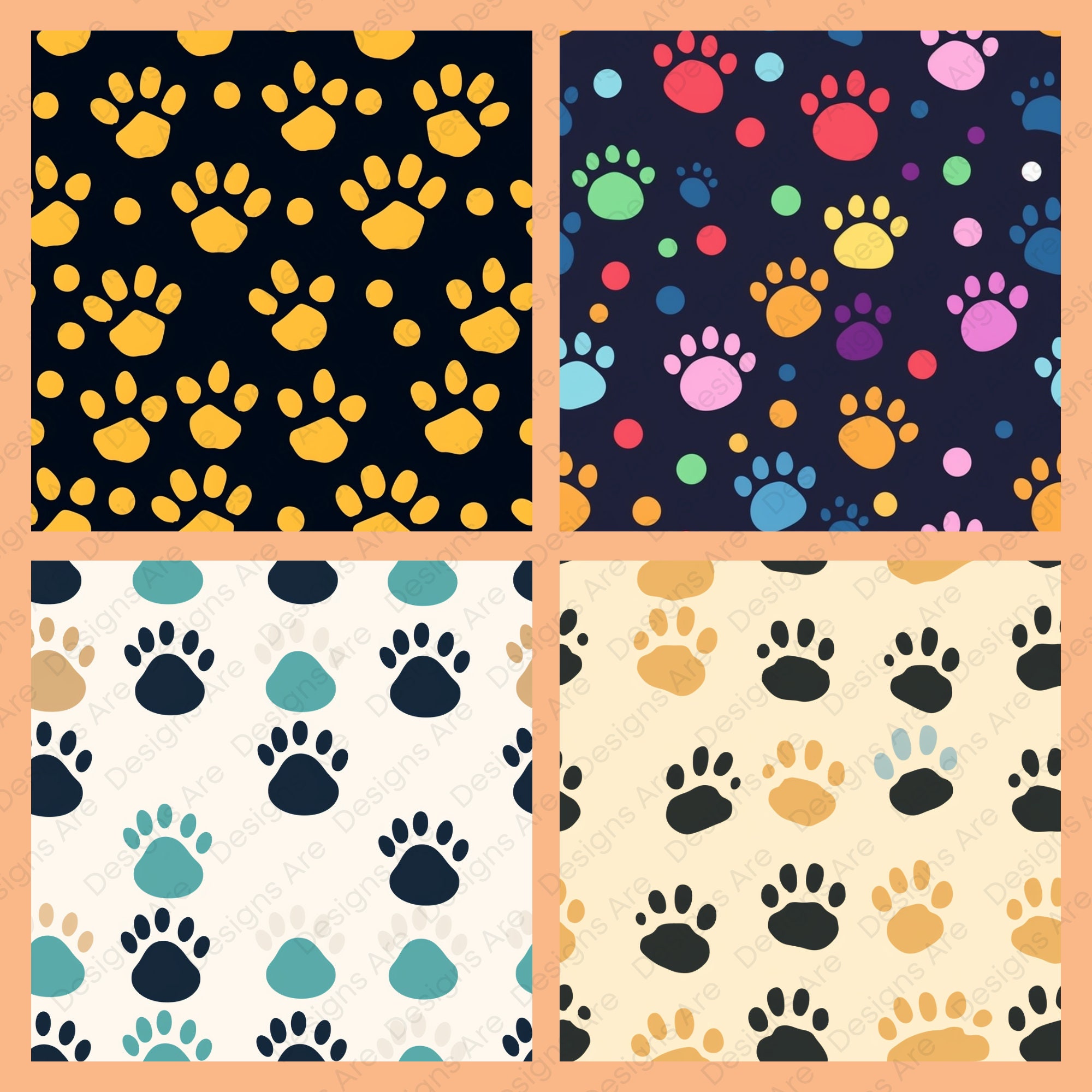 12 Seamless Cute Cat Paws Patterns, Cute Animal Paper, Paw Print ...