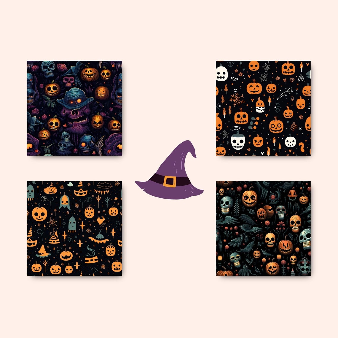 12 Spooky Halloween Patterns, Digital Products, Seamless Patterns ...