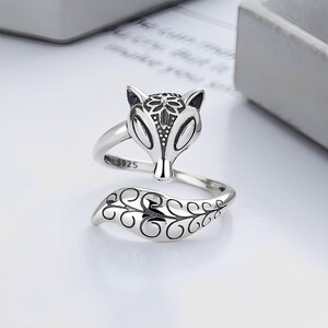 925 Silver Fox Ring, 4.8g/5g Sterling Adjustable Thumb Ring With Fox ...