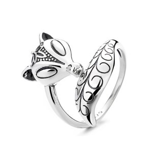 925 Silver Fox Ring, 4.8g/5g Sterling Adjustable Thumb Ring With Fox ...