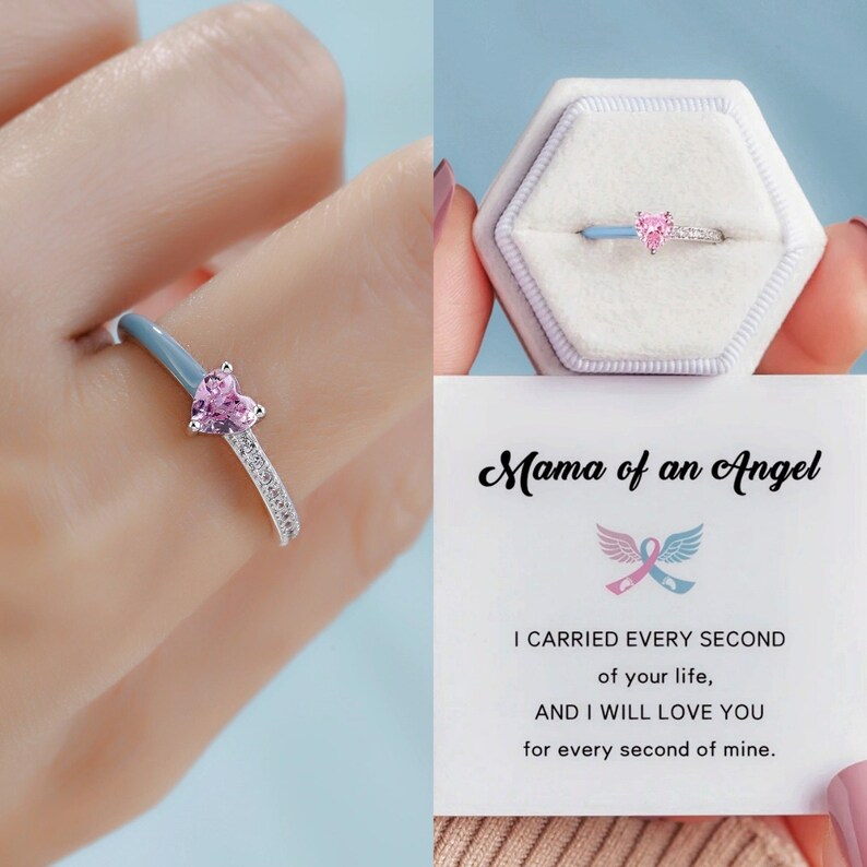Mama of an Angel Pink Heart Ring, Half Enamel Heart Ring, Pregnancy ...