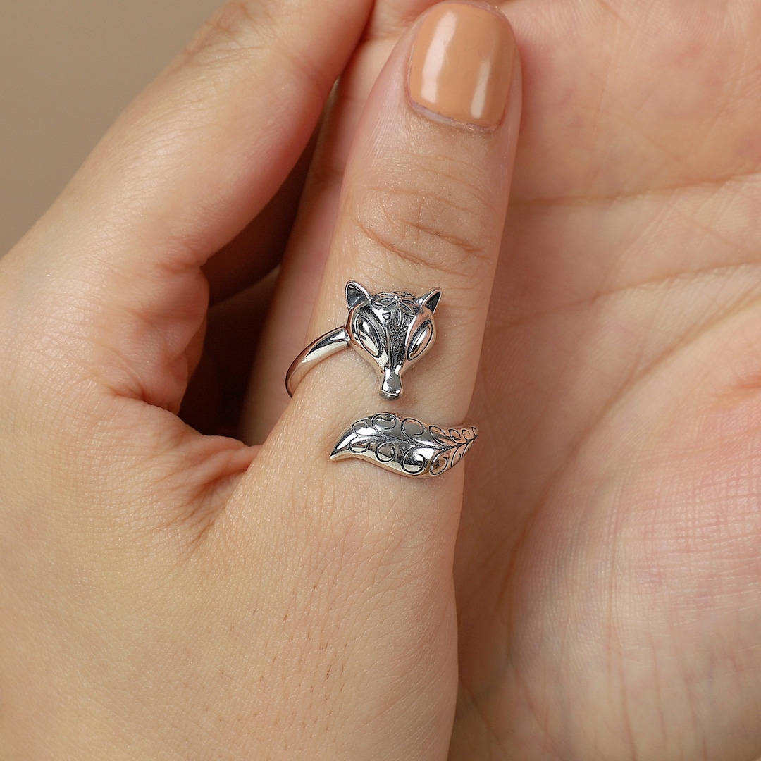 925 Silver Fox Ring, 4.8g/5g Sterling Adjustable Thumb Ring With Fox ...