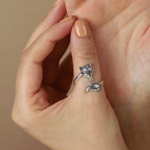 925 Silver Fox Ring, 4.8g/5g Sterling Adjustable Thumb Ring With Fox ...