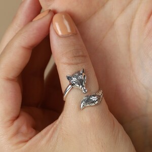 925 Silver Fox Ring, 4.8g/5g Sterling Adjustable Thumb Ring With Fox ...