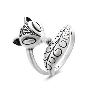 925 Silver Fox Ring, 4.8g/5g Sterling Adjustable Thumb Ring With Fox ...