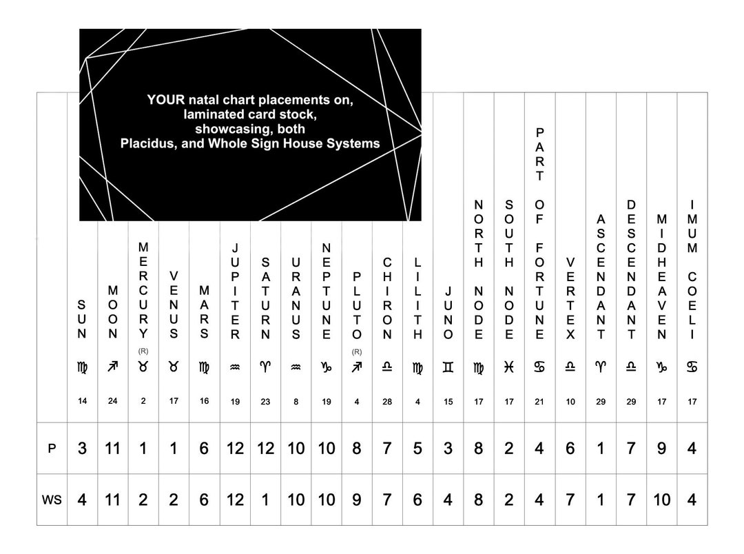 Placidus and Whole Sign Birth Chart - Etsy
