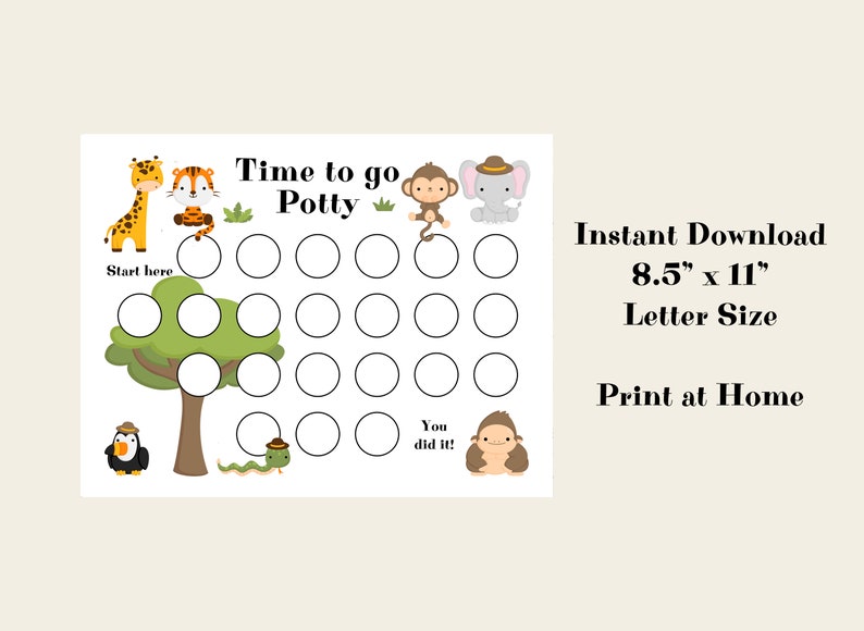 Animal Jungle Potty Training Chart Instant Download PDF and JPEG - Etsy
