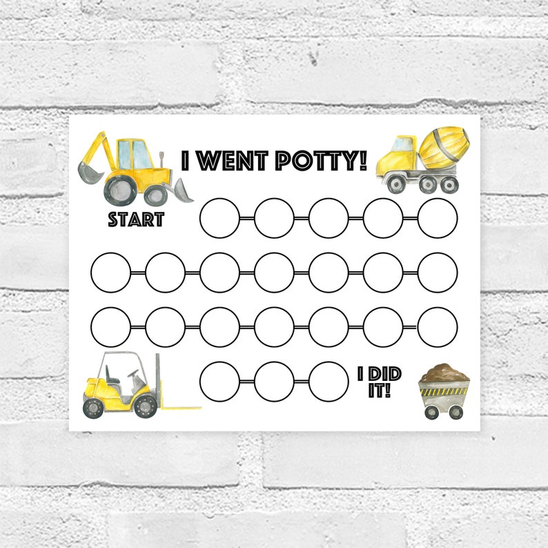 Construction Digger Potty Training Chart Instant Download PDF and JPEG - Etsy